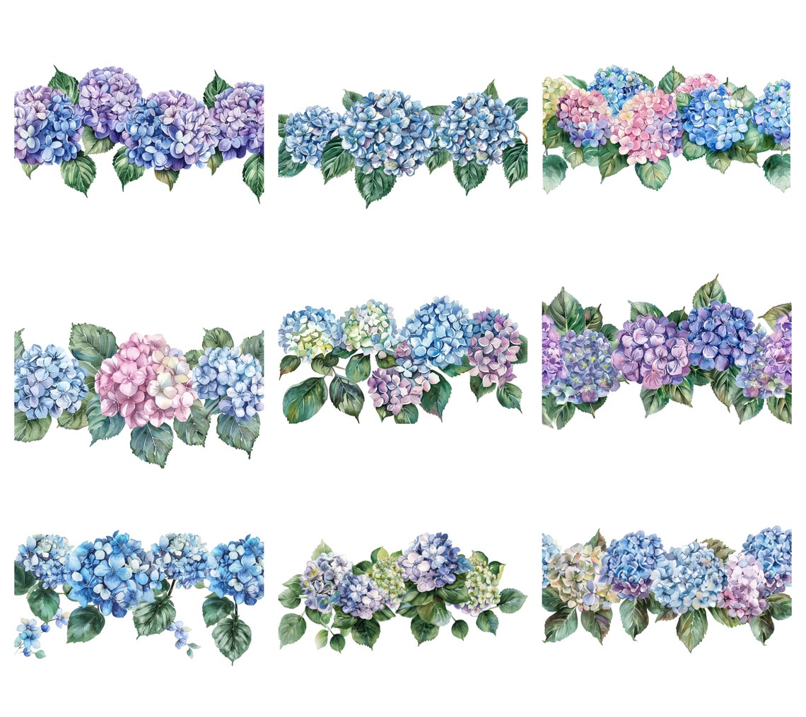 43 Hydrangeas Borders Watercolor Clipart, Floral Clipart, PNG Digital ...