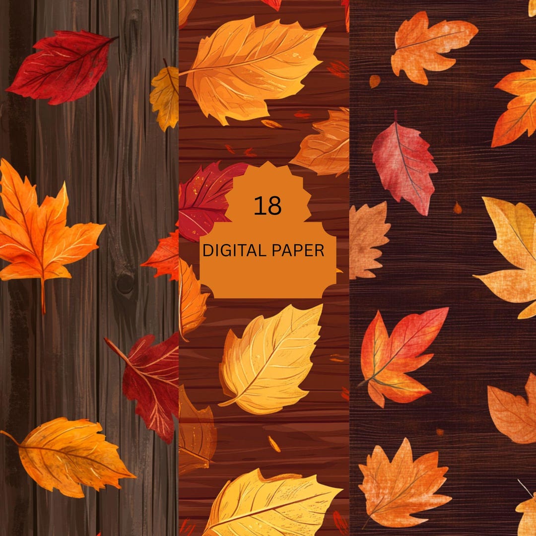 Rustic Autumn Leaves Digital Paper Pack - Fall Foliage and Wood ...