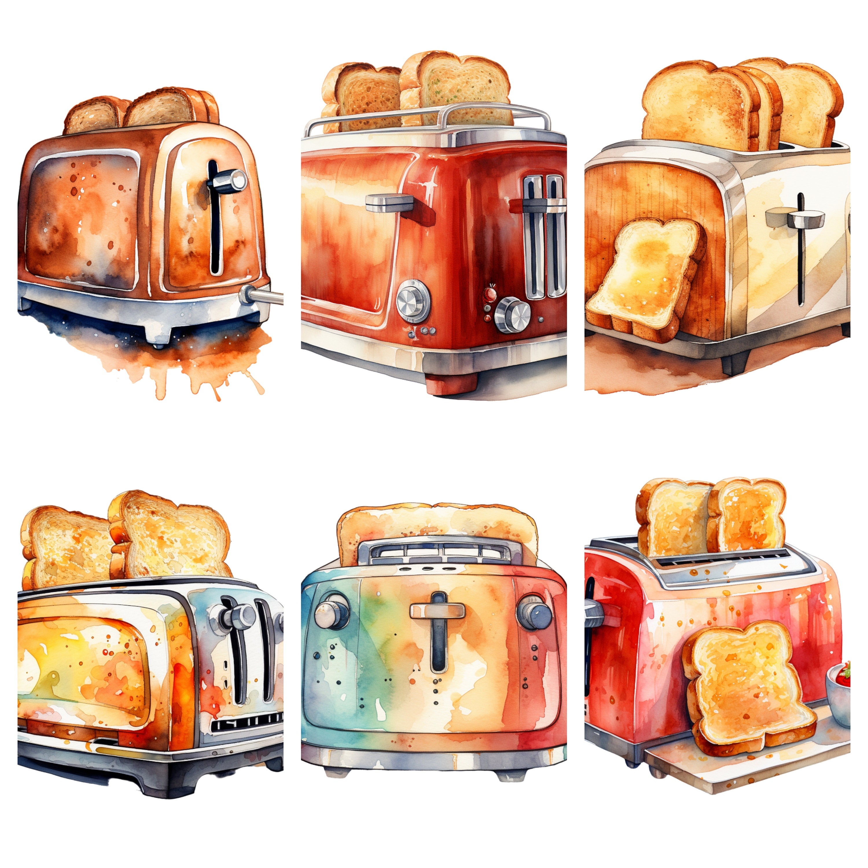 Watercolor Toasters Clipart, PNG Digital Files on Transparent ...