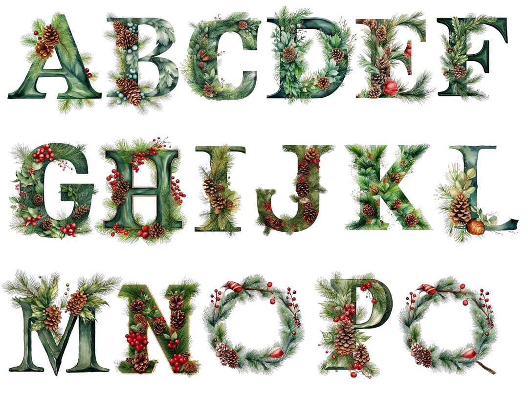 Christmas Pine Tree Alphabet, Letters Png, Alphabet Png, Instant ...