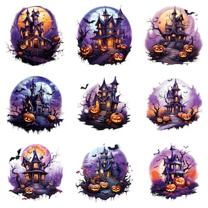 Haunted House Watercolor Clipart, Halloween Clipart, PNG Individual ...