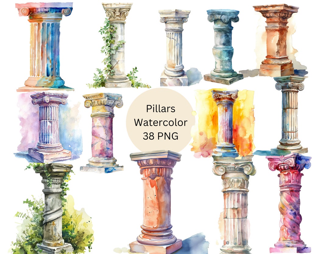 Watercolor Pillars Clipart, PNG Digital Files on Transparent Background ...