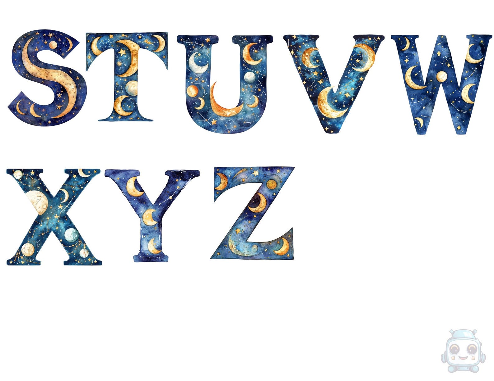 Celestial Moon and Stars Alphabet Clipart - Cosmic Galaxy Letters Set ...