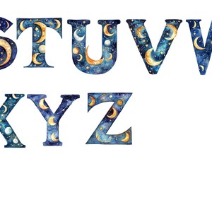 Celestial Moon and Stars Alphabet Clipart - Cosmic Galaxy Letters Set ...