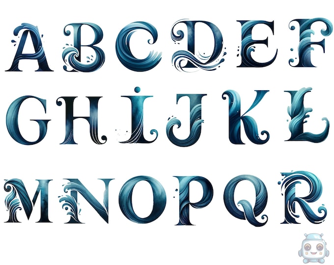Ocean Wave Font 3D PNG Letters, Water Alphabet Set, Beach Doodle Letter ...