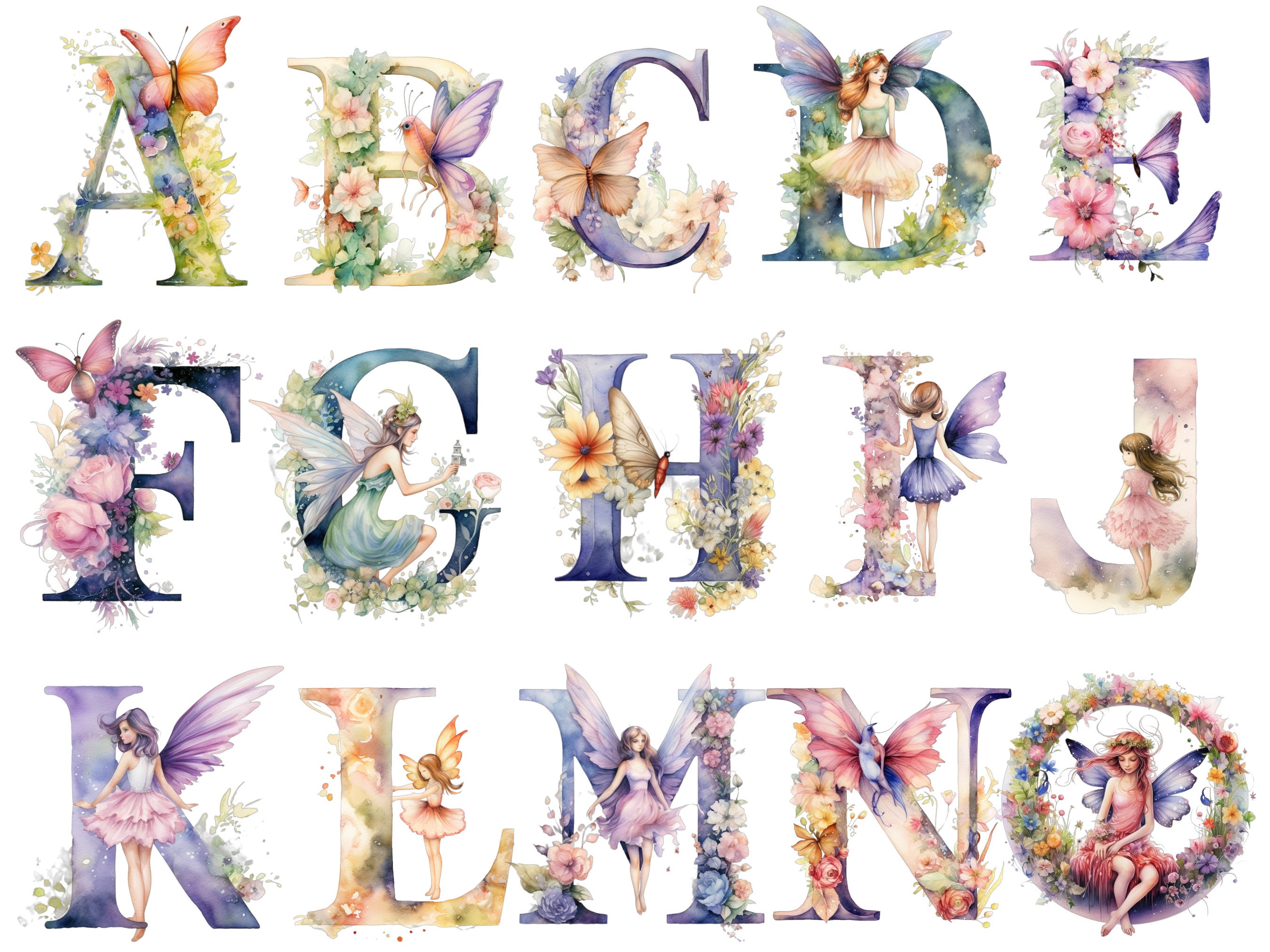 Fairy Alphabet, Transparent Background, High Quality, Clipart, 12x12 ...