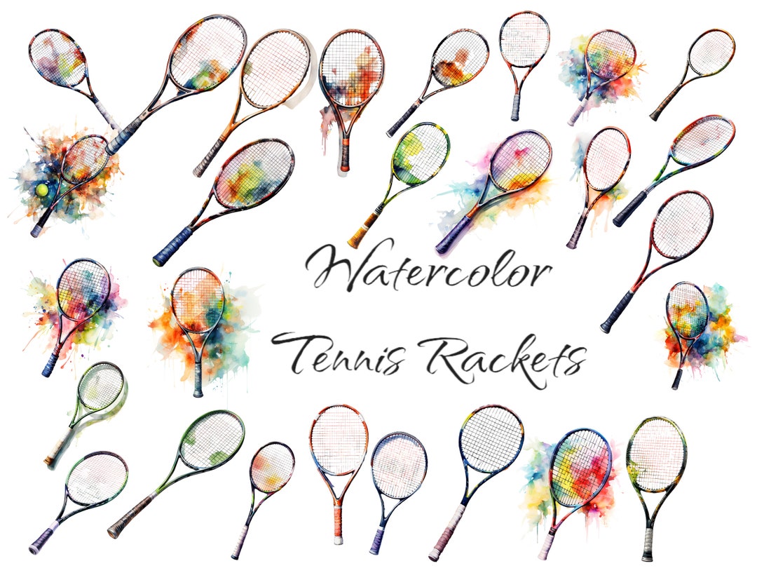 Watercolor Tennis Rackets Clipart, PNG Digital Files on Transparent ...