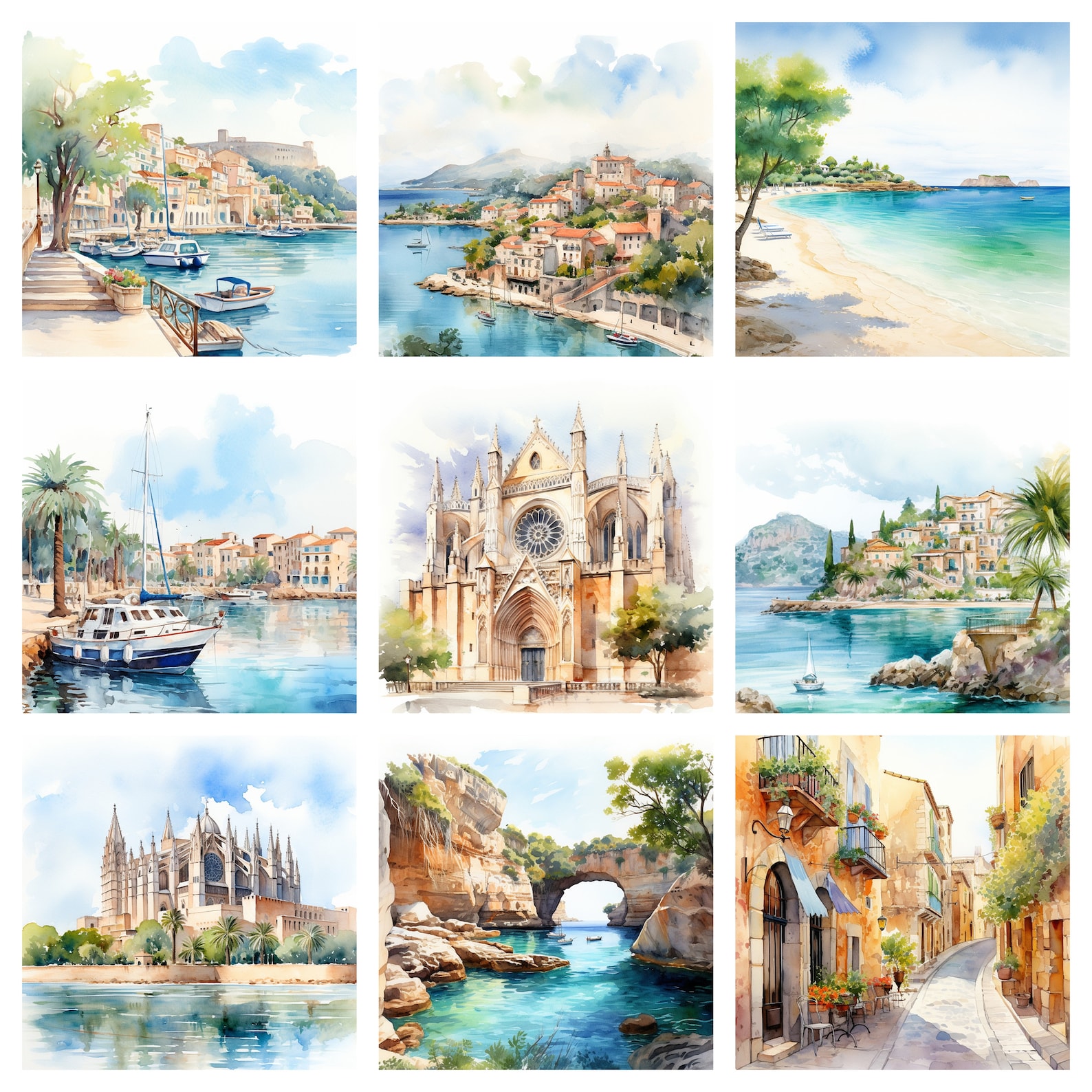 Watercolor Mallorca Clipart, Majorca PNG Digital Files on Transparent ...