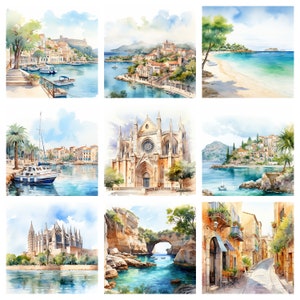 Watercolor Mallorca Clipart, Majorca PNG Digital Files on Transparent ...