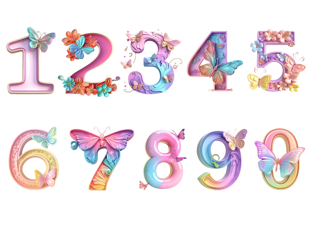 Pastel Butterflies Numbers, Pastel Numbers, Instant Download for ...