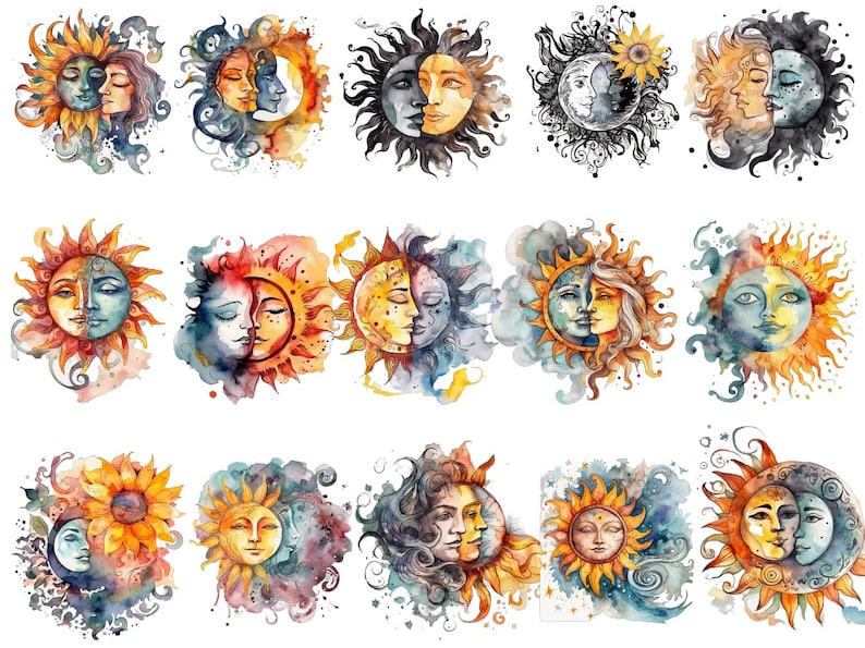 Sun and Moon Bundle, 15 Beautiful PNG Images, Transparent Background ...