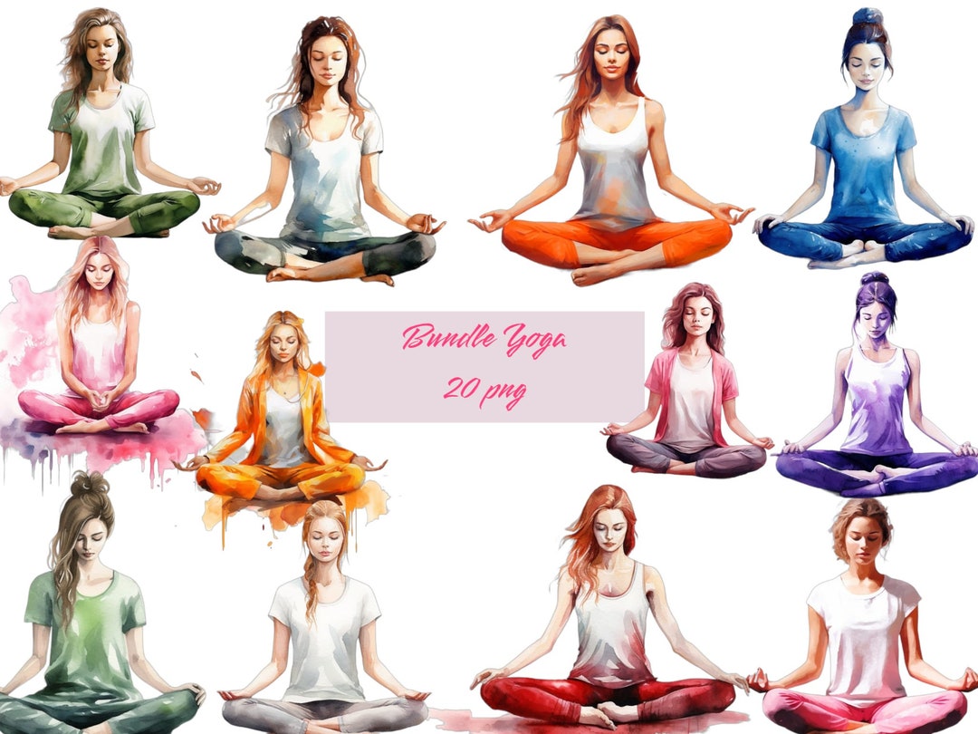 Bundle Yoga Watercolor Clipart, Transparent Background, High Quality ...
