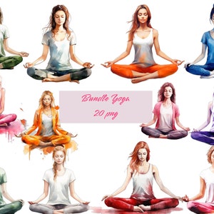 Bundle Yoga Watercolor Clipart, Transparent Background, High Quality ...
