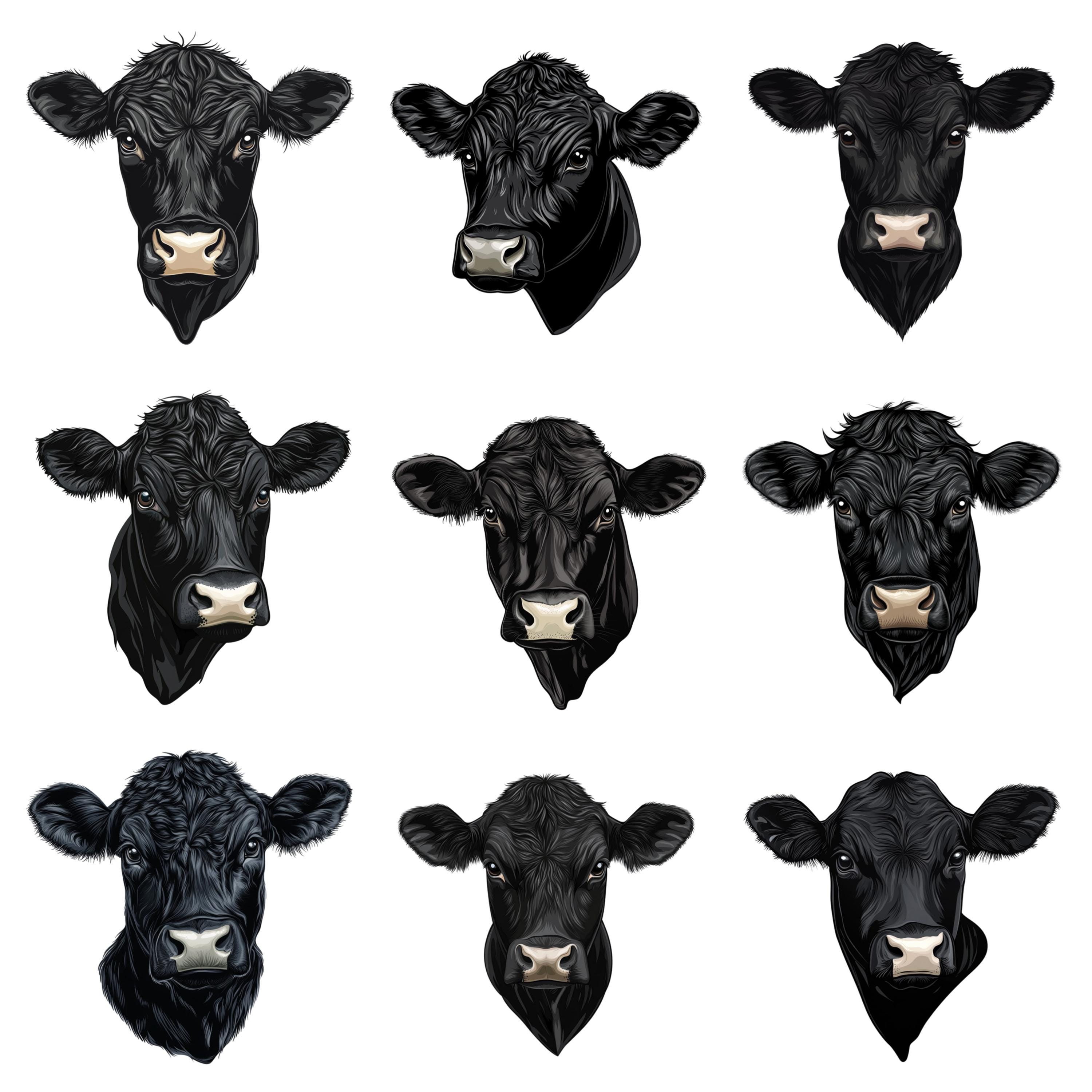Black Cow Clipart Set, Angus Cow PNG , Farm Animal Stickers, Realistic ...