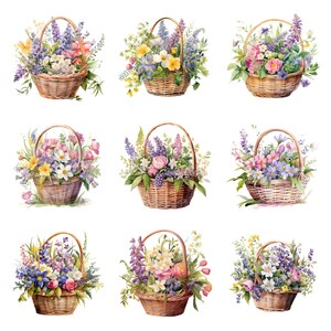 37 Spring Flowers Basket Watercolor Clipart, Floral Clipart, PNG ...