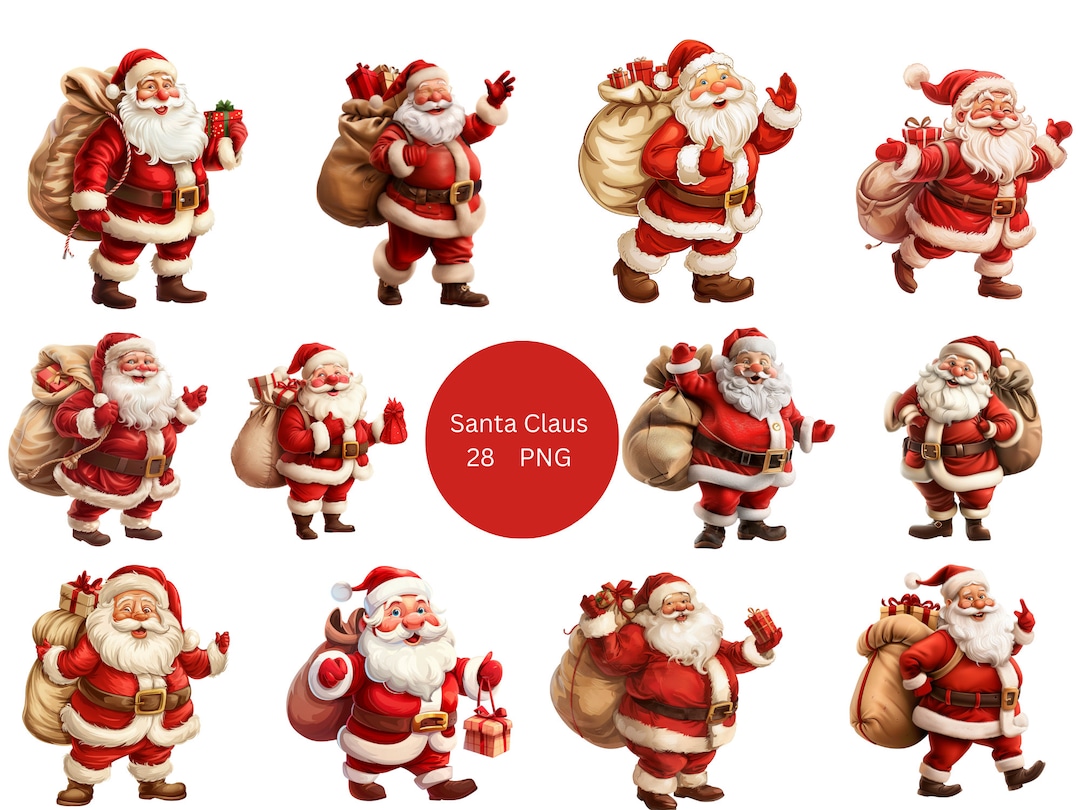 28 Santa Claus Watercolor Clipart, Christmas Clipart, PNG Individual ...