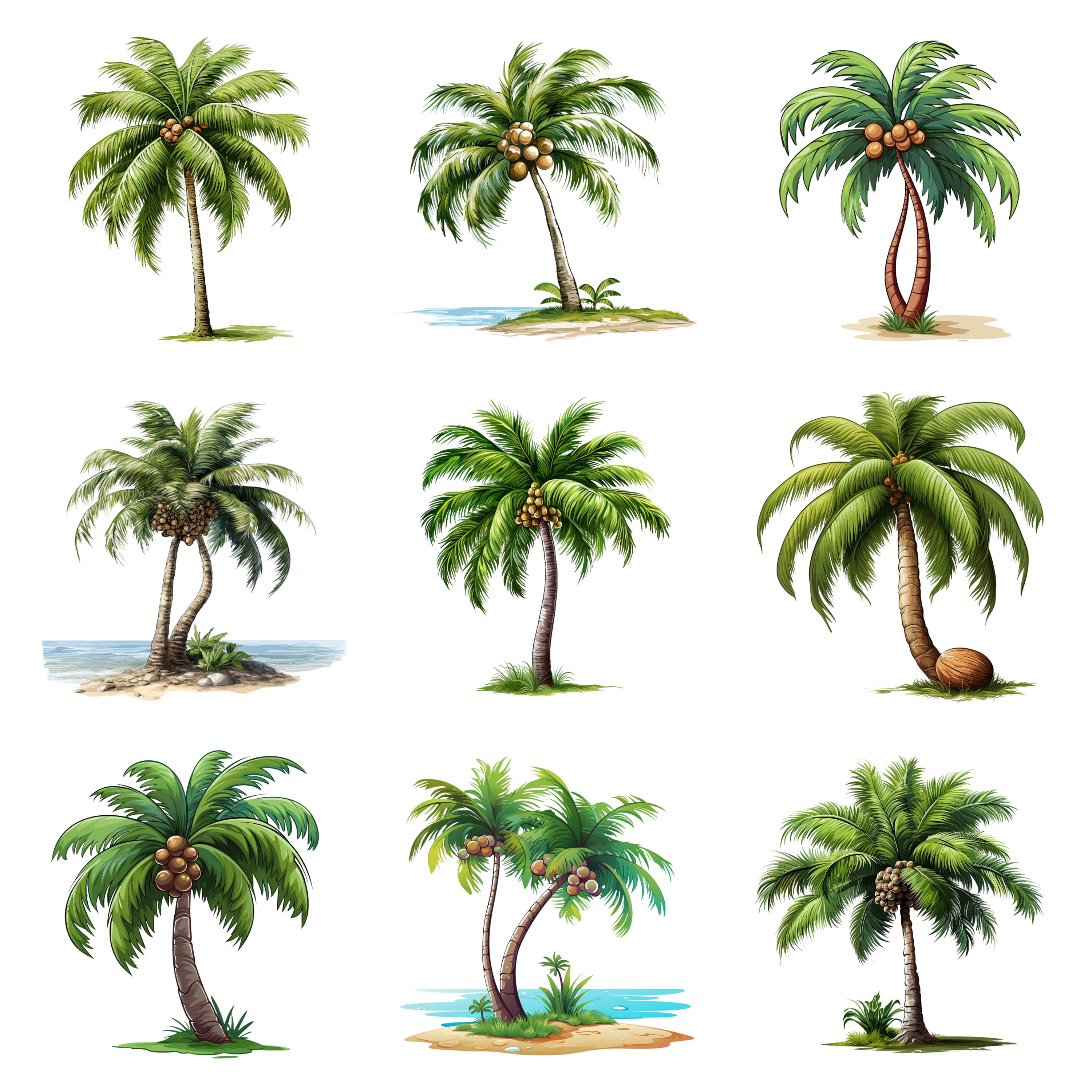 Coconut Tree Clipart PNG Digital Files on Transparent - Etsy