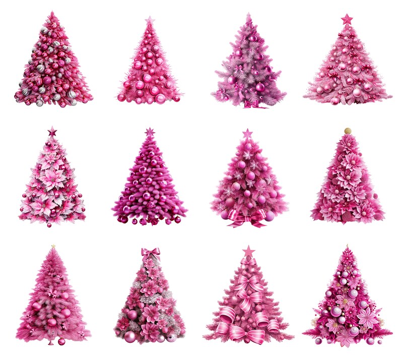 Clipart Pink Christmas Trees Clipart, PNG Digital Files on a ...