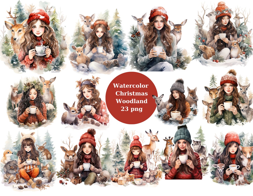Christmas Woodland Animals, Watercolour, 23 PNG Images, Transparent ...