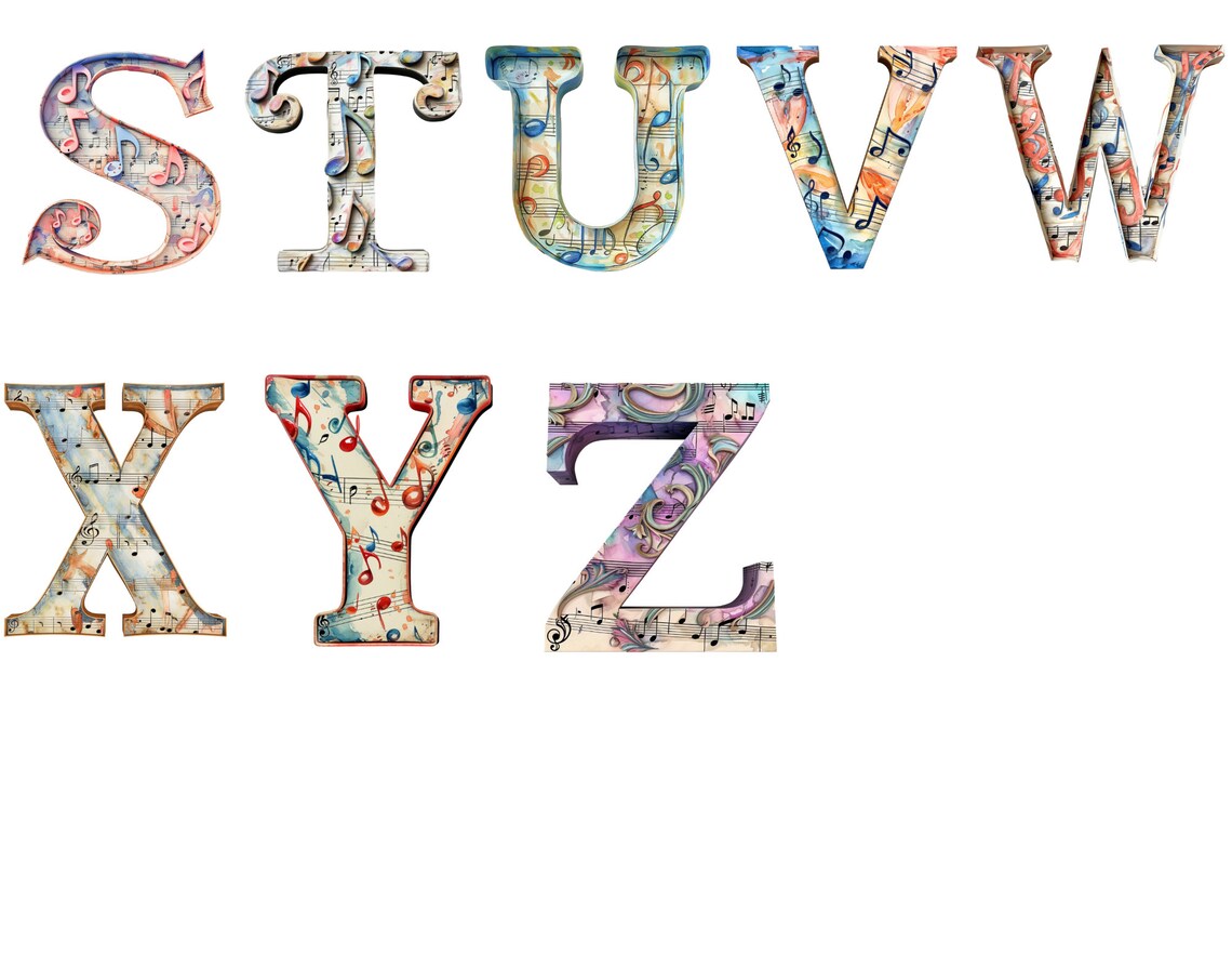 Watercolor Musical Notes Alphabet, Letters Png, Alphabet Png, Instant ...