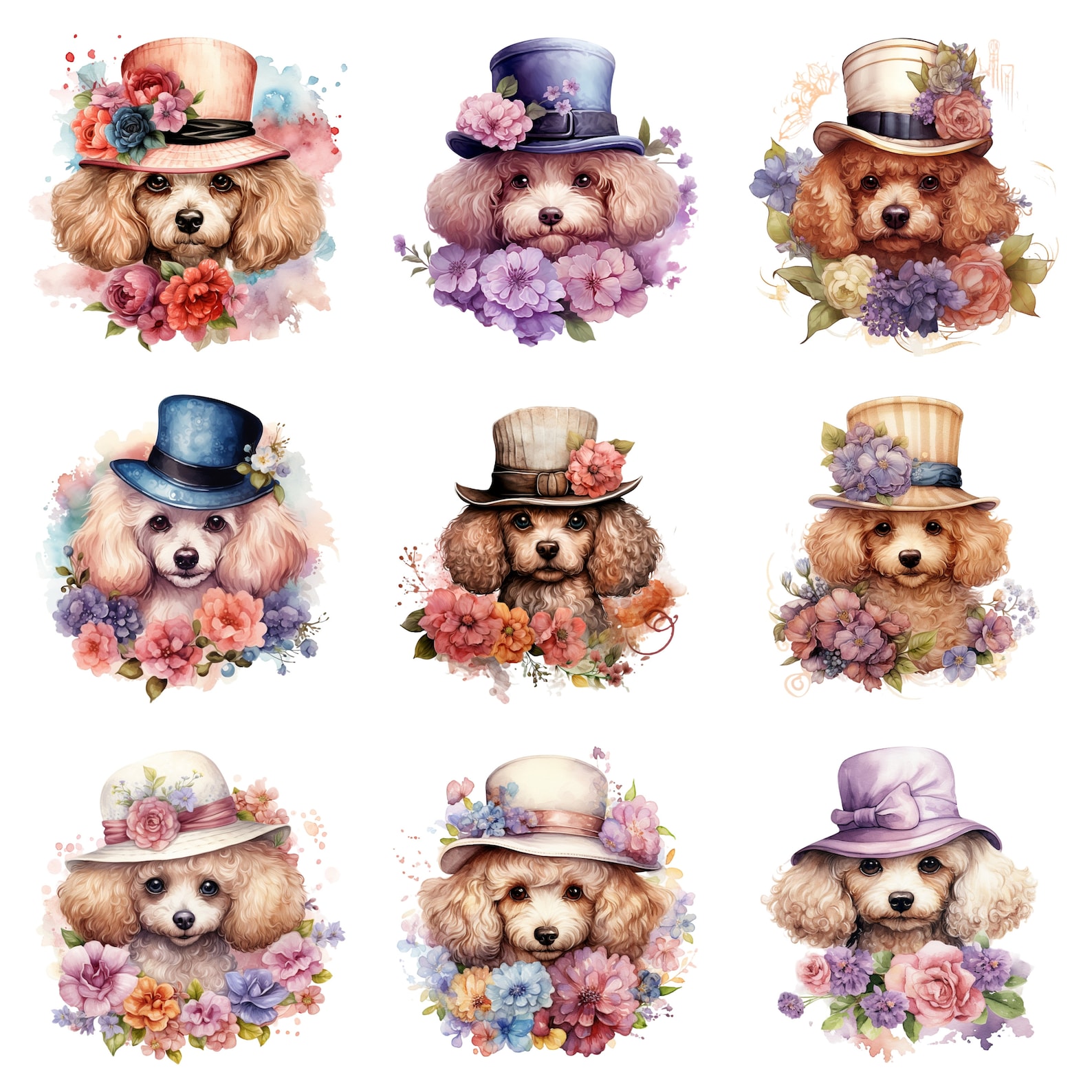 29 Victorian Poodles Watercolor Clipart, Dog Clipart, PNG Digital Files ...