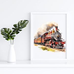 Watercolor Vintage Trains Clipart, PNG Digital Files on a Transparent ...