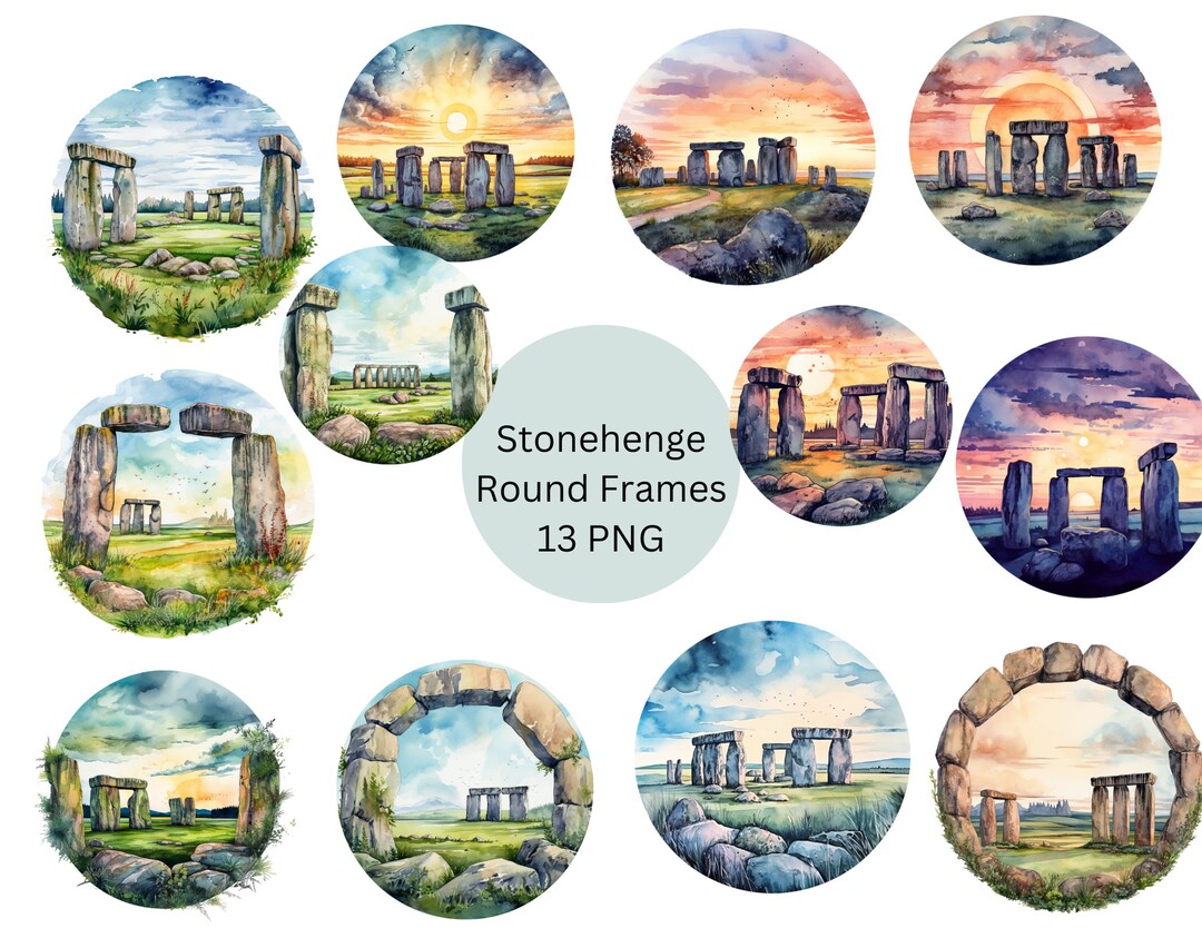 Watercolor Stonehenge Round Frames Clipart, PNG Digital Files on a ...