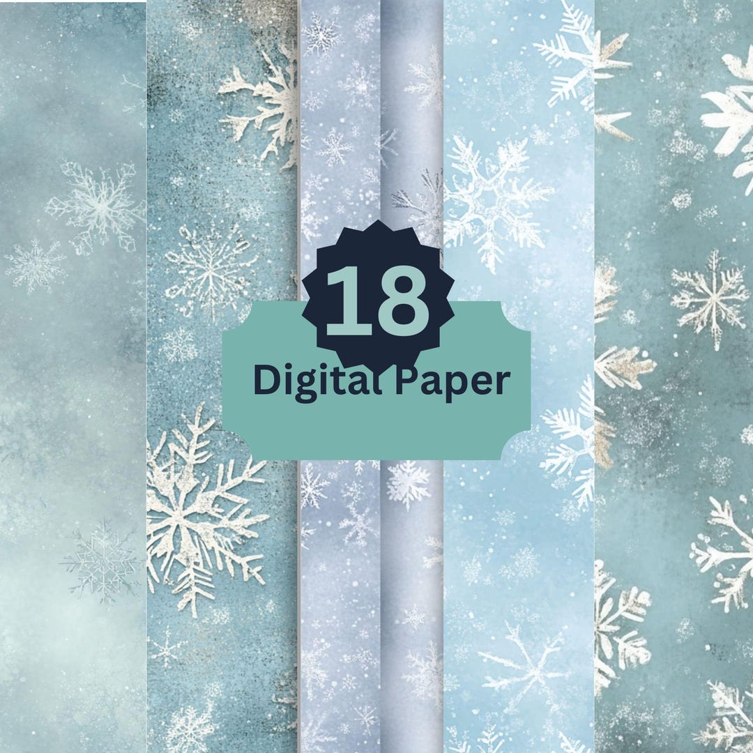 Snowflake Digital Paper, 18 Frosty Blue Winter Backgrounds, Vintage Ice ...