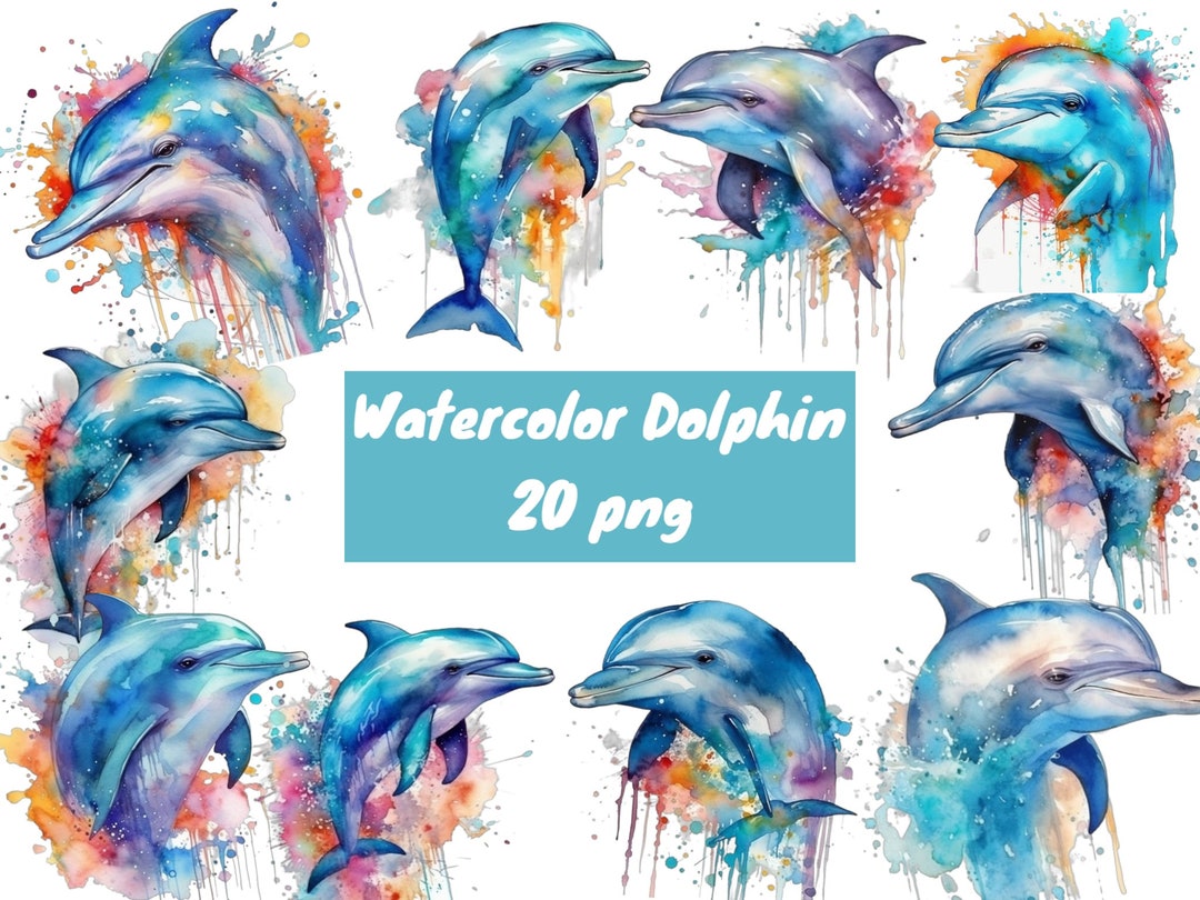 Dolphin Watercolor, 20 Png Images, Clipart, Junk Journal, Paper Crafts ...