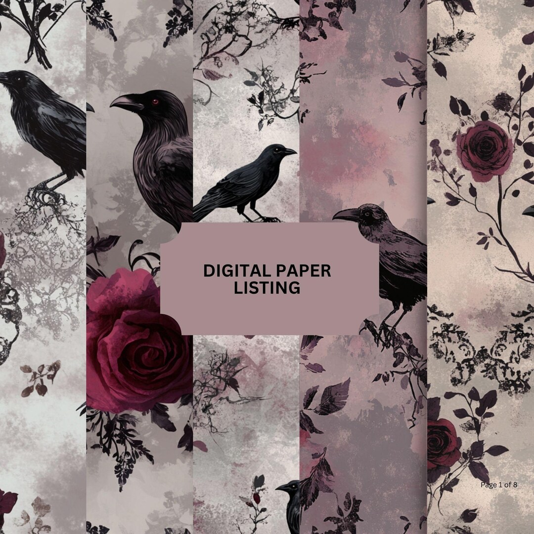 Raven and Rose Digital Paper – 18 Gothic Backgrounds With Dark Florals ...