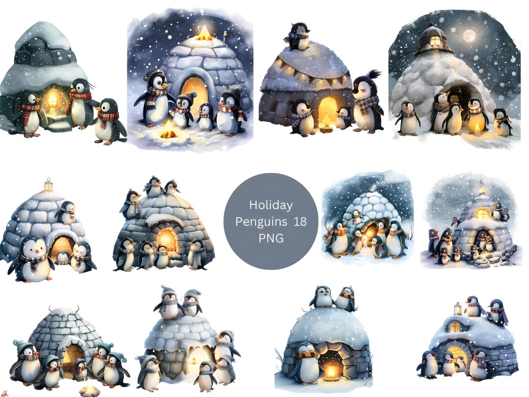 18 Igloo Penguins Clipart, Christmas Clipart, PNG Individual Images on ...