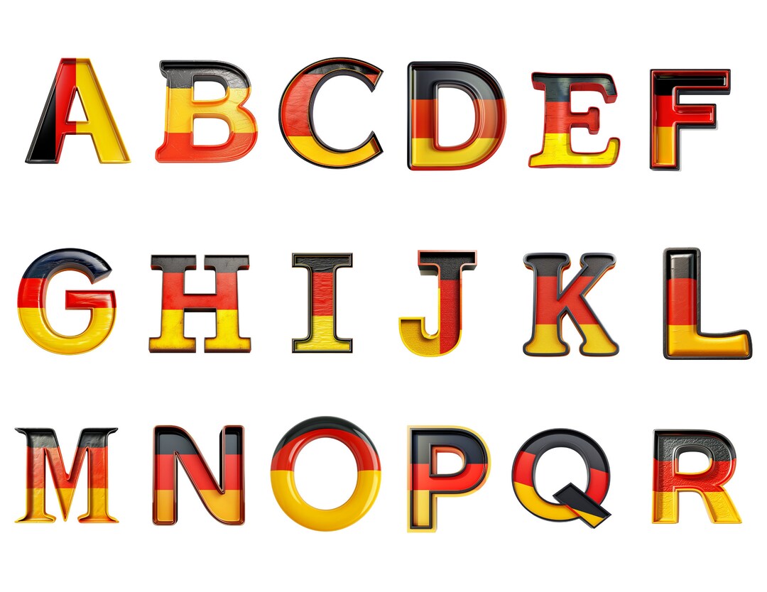 Watercolor German Flag Alphabet Clipart, PNG Individual Images on ...
