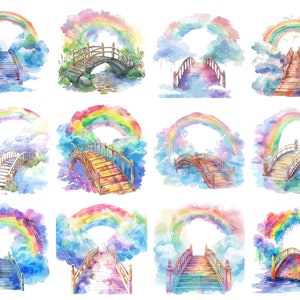 Watercolor Rainbow Bridges Clipart, PNG Digital Files on a Transparent ...