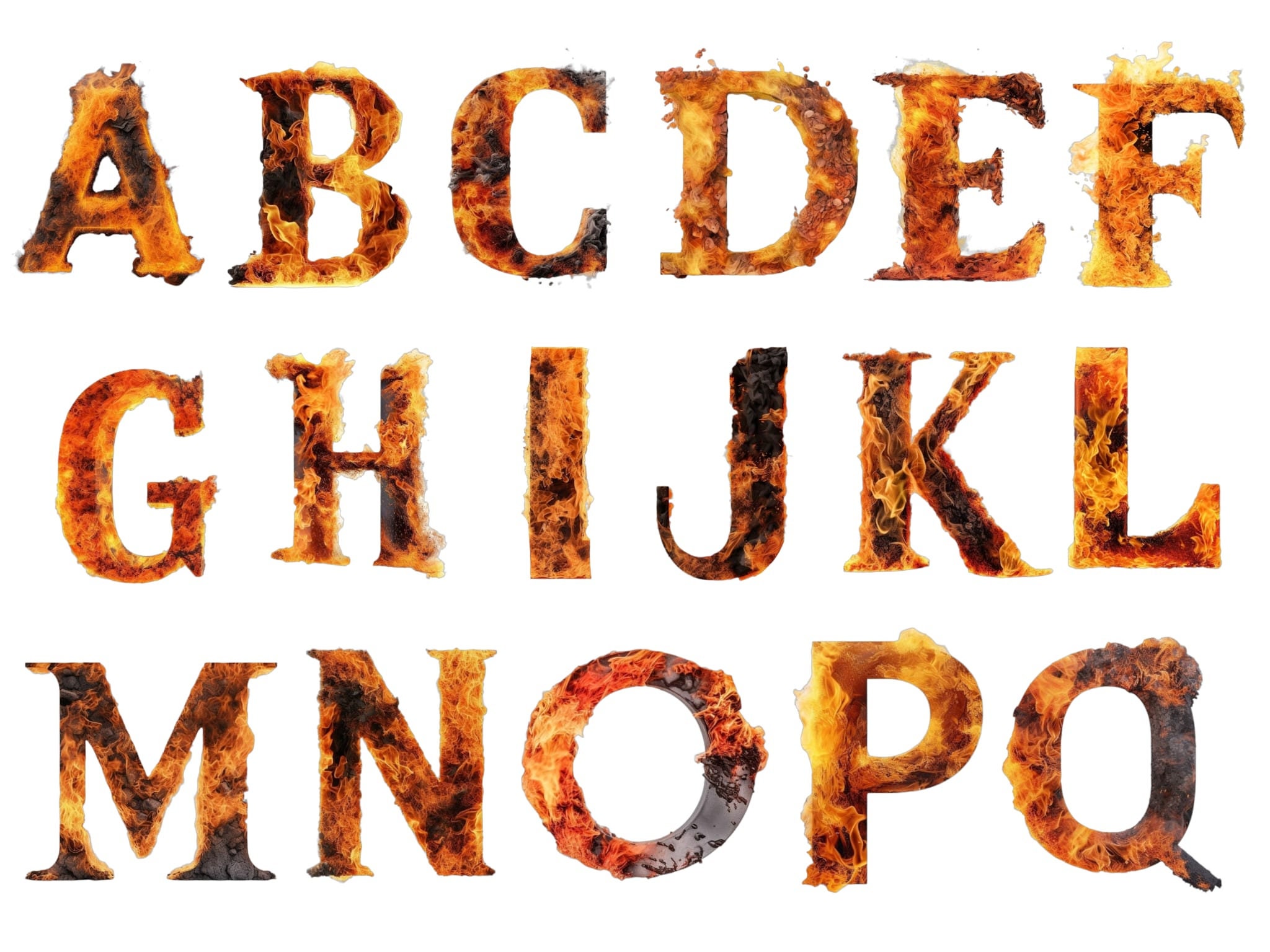 Fire Alphabet Clipart Transparent Background High Quality - Etsy