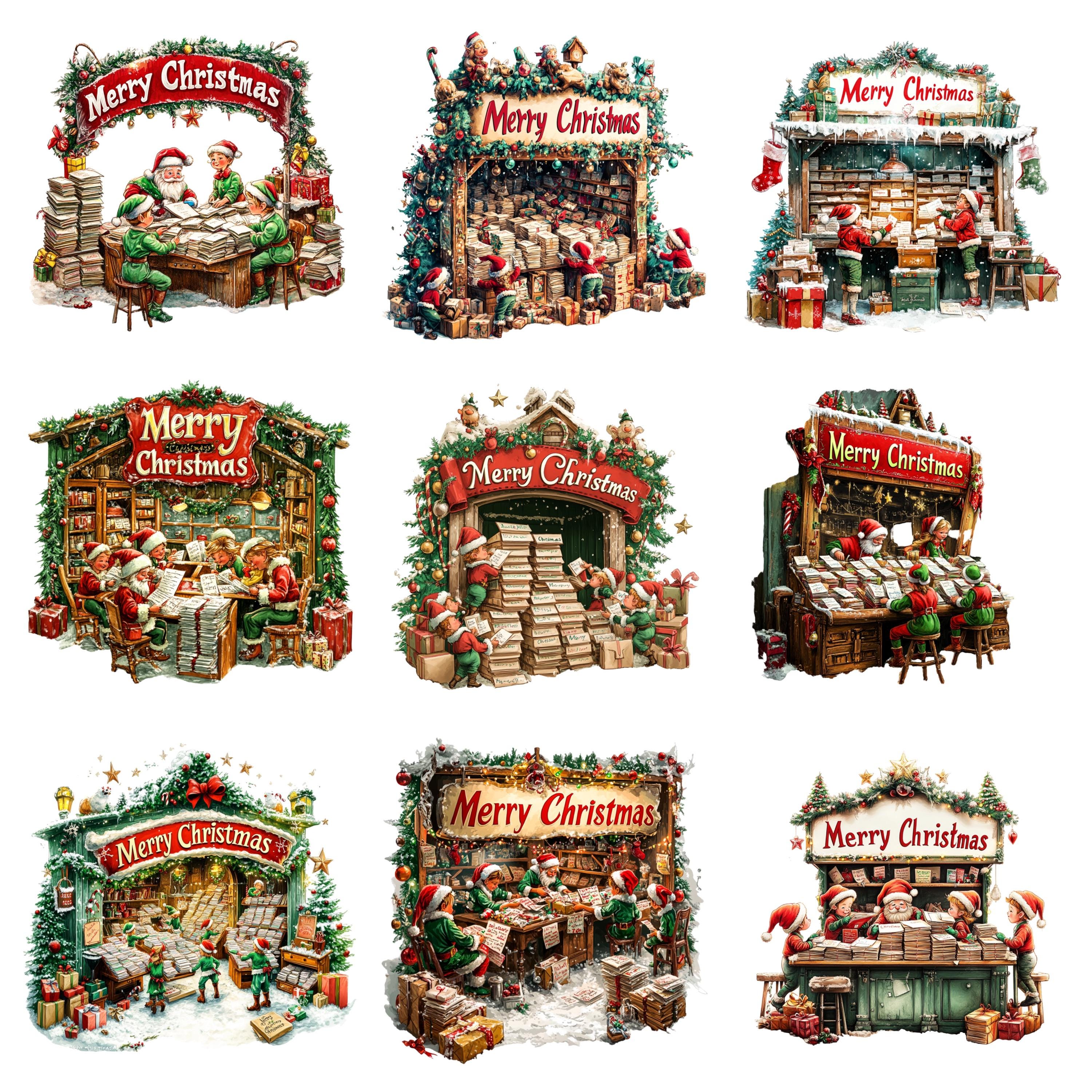 27 Santa's Mailroom With Merry Christmas Sign Watercolor Clipart ...