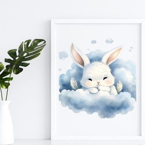 27 Bunnies on Cloud Watercolor Clipart, Bunny Clipart, Kids Clipart ...