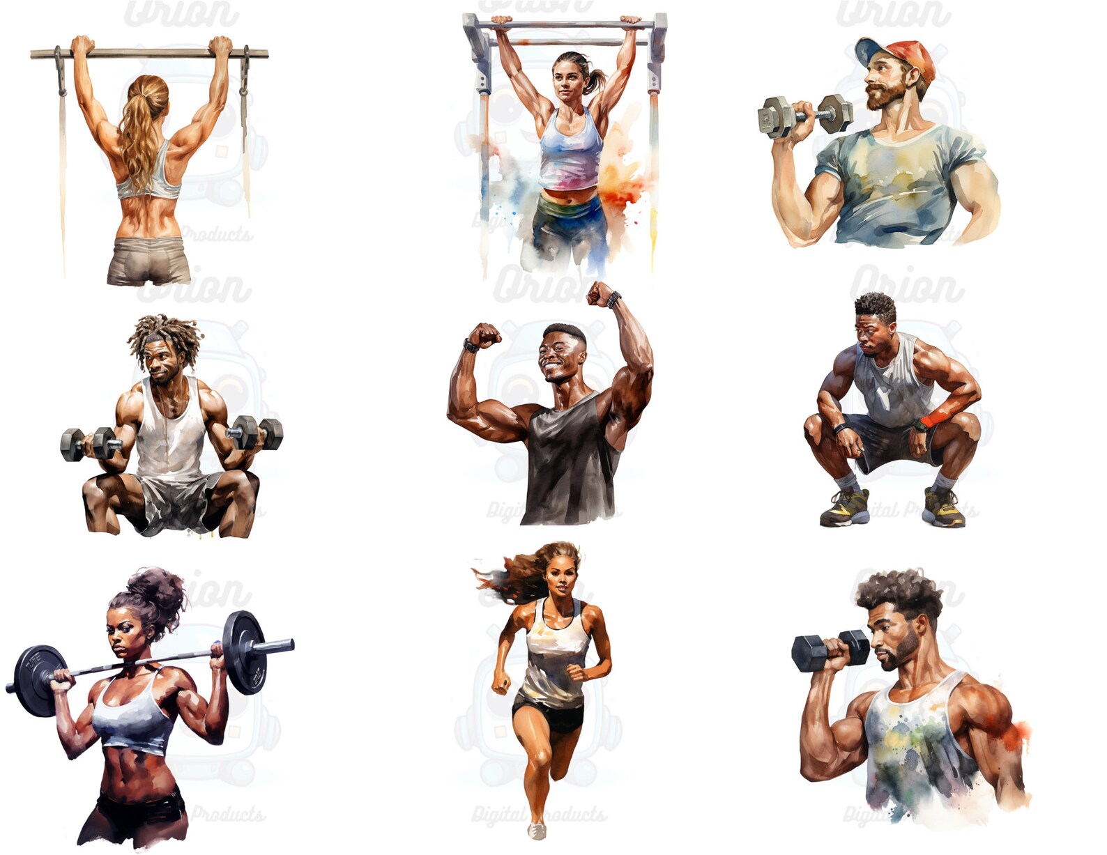 Workout Watercolor Clipart, Exercises Clipart, Fitness PNG, Gym Bundle ...