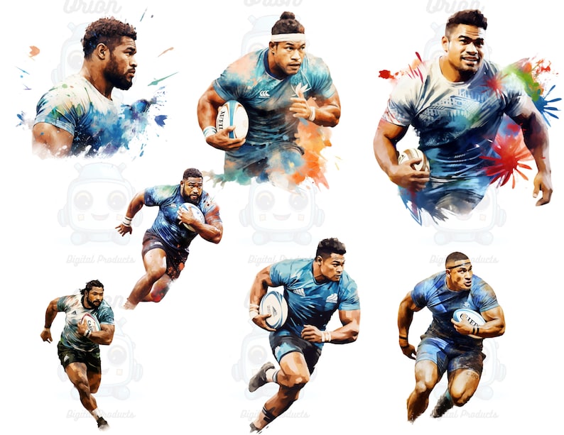 Watercolor Samoa Rugby Players Clipart PNG Digital Files on a - Etsy