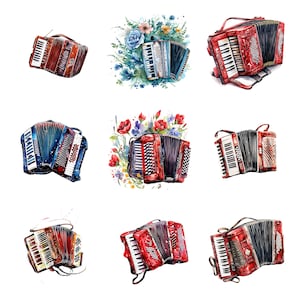 Watercolor Accordions Clipart, PNG Digital Files on Transparent ...
