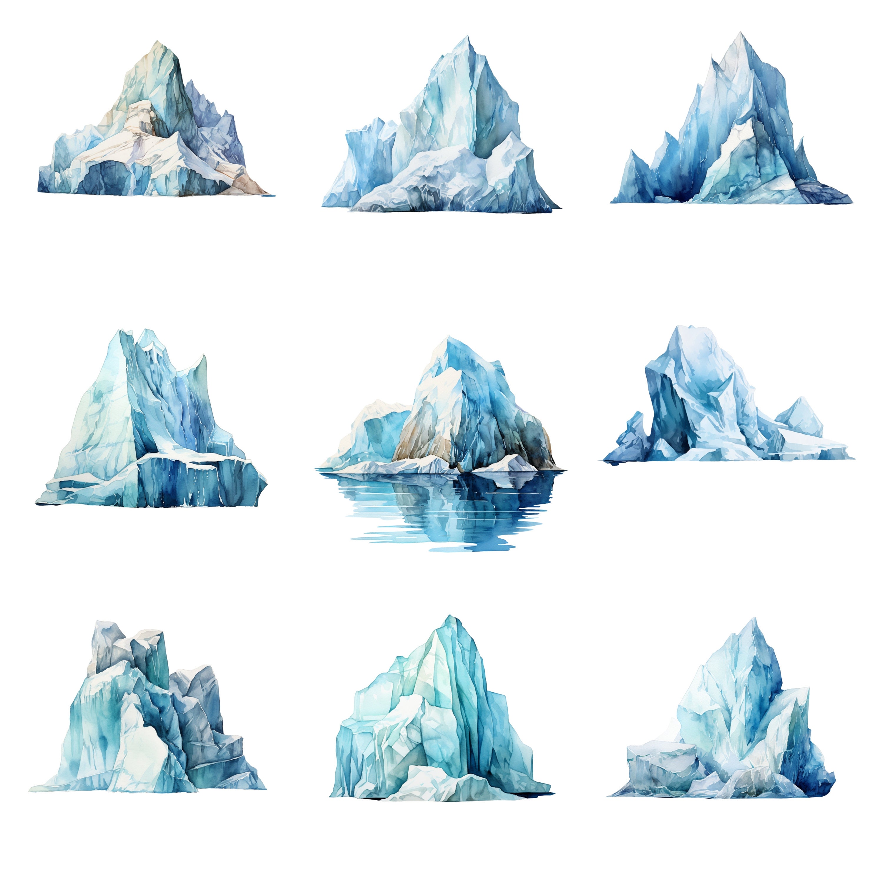 Watercolor Icebergs Clipart PNG Digital Files on Transparent - Etsy
