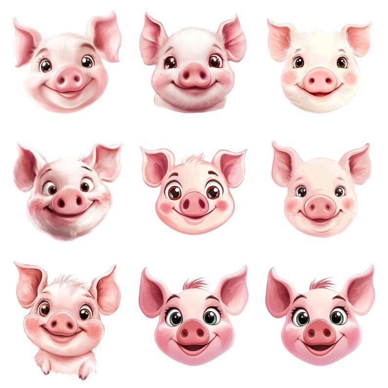 Cute Pig Clipart Set – 35 PNG, Kawaii Piglet PNG, Farm Animal Stickers ...