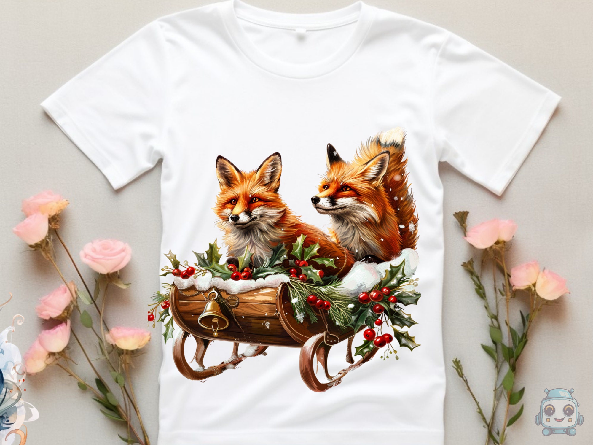 23 Foxes on Sled Clipart, Christmas Clipart, PNG Individual Images on ...