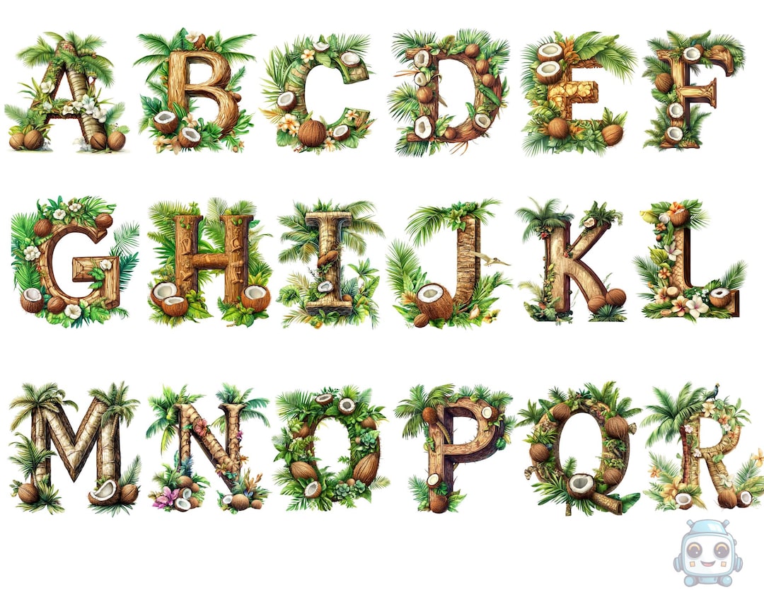 Tropical Coconut Alphabet Clipart - Palm Trees & Island Vibes Letters ...