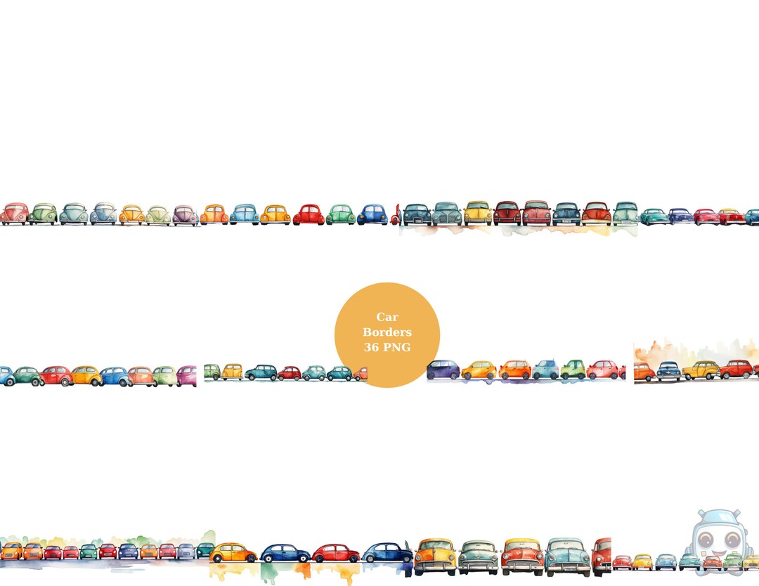 36 Car Borders Watercolor Clipart, Border Clipart, PNG Individual ...