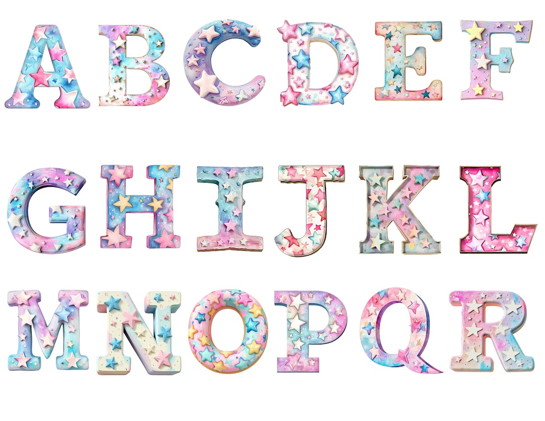 Stars Alphabet Watercolor, Stars Letters, Transparent Background, High ...