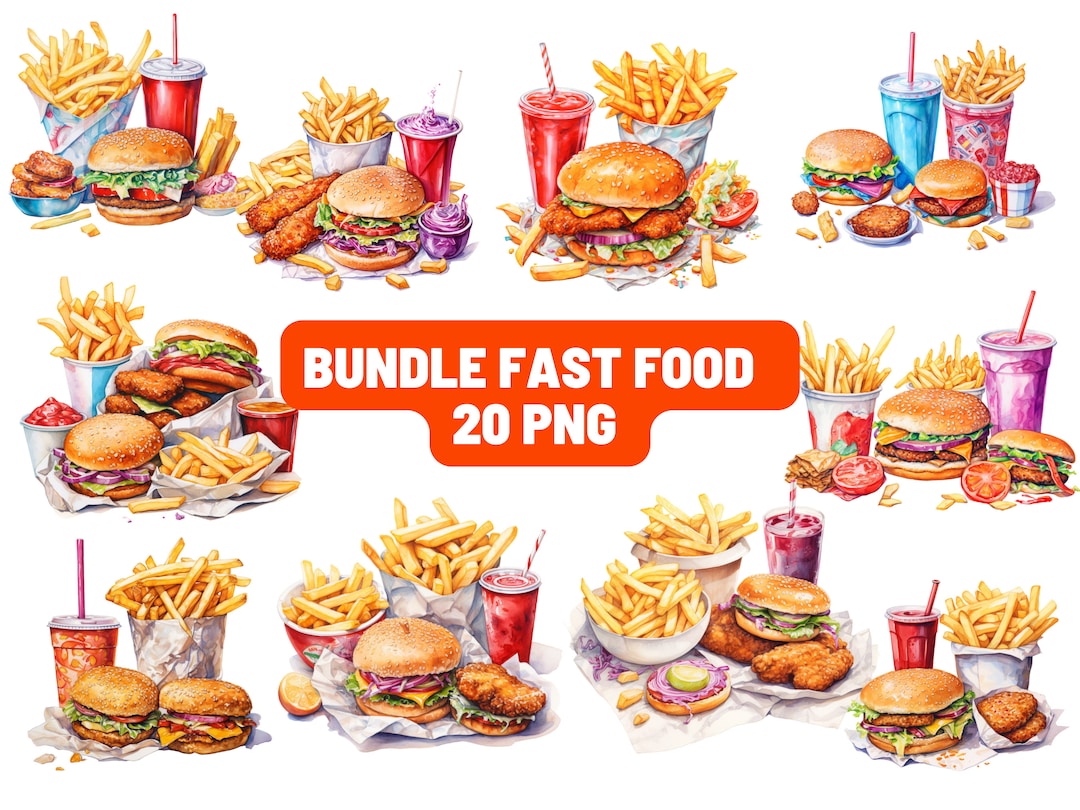 Bundle Fast Food Clipart, PNG Digital Files on Transparent Background ...