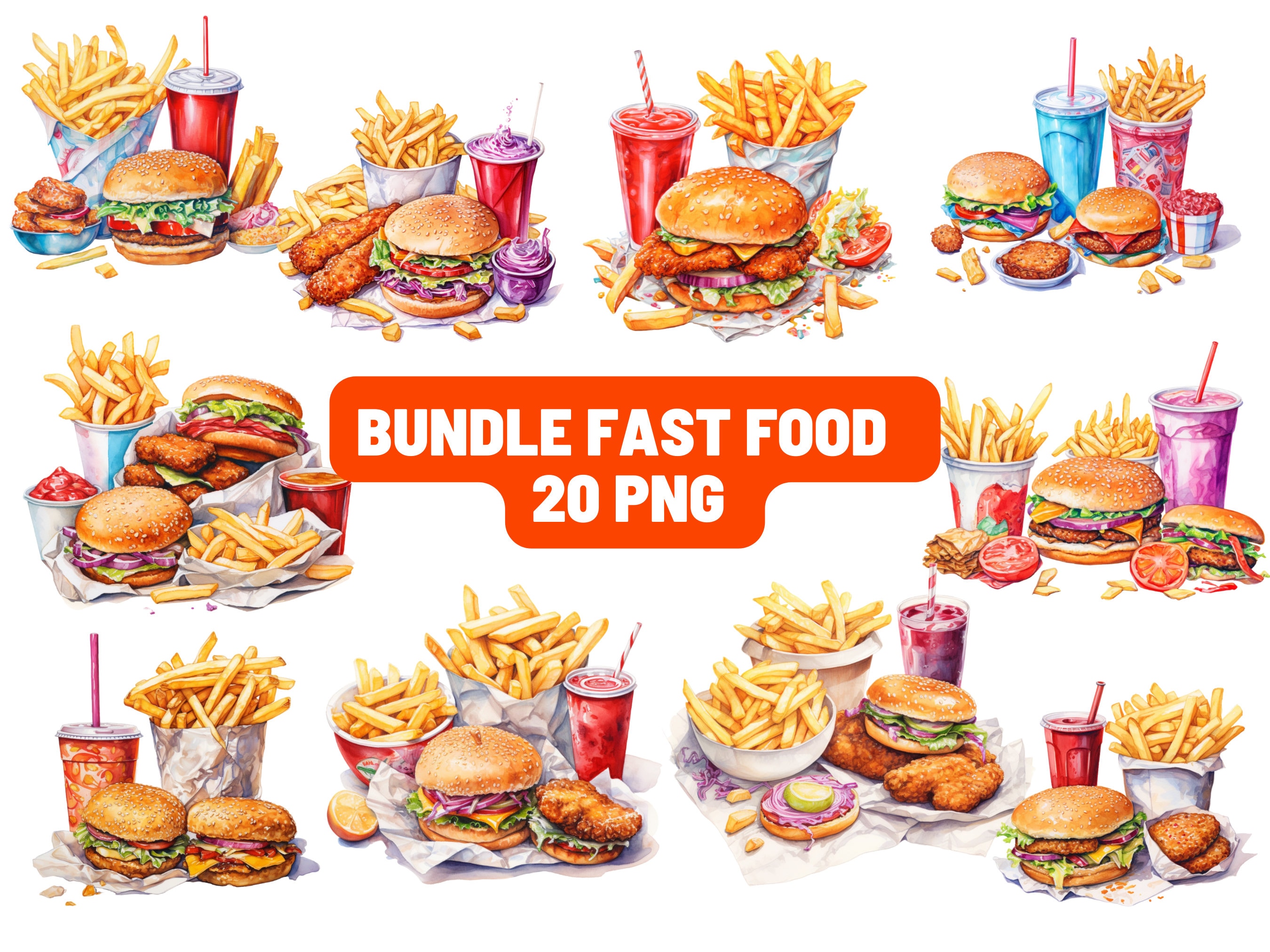 Bundle Fast Food Clipart PNG Digital Files on Transparent - Etsy