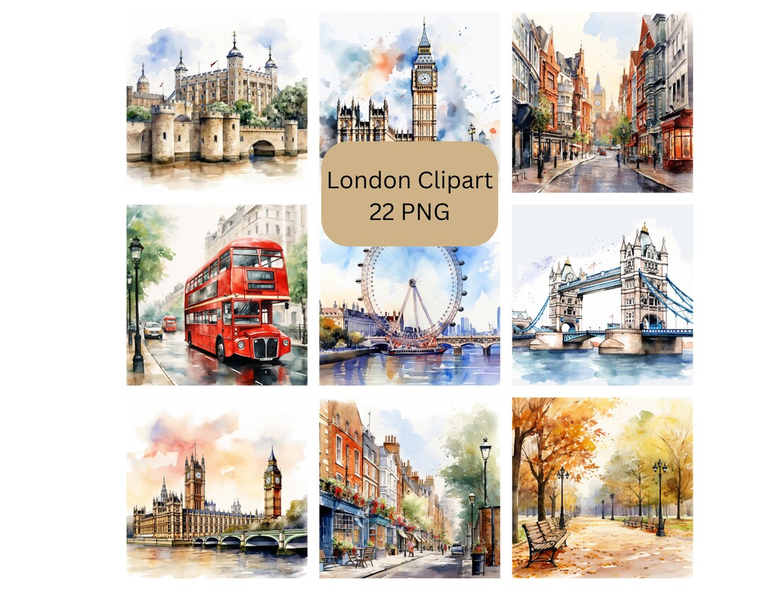 Watercolor London Clipart, PNG Digital Files, Scrapbook, Invitations ...