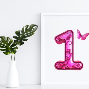 Pink Butterflies Numbers, Green Numbers, Instant Download for ...