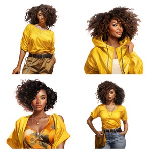 40 Black Women in Yellow Clipart, Women of Color, Fashion Clipart, PNG ...